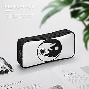 Wolf Yin Yang Sun Moon Pencil Case Stationery Pen Pouch Portable Makeup Storage Bag Organizer Gift