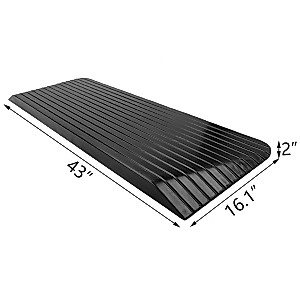 ScinoTec 2" High Solid Rubber Power Wheelchair Scooter Threshold Entry Ramp Doorway 1 Pack 43.3" x 16" x 2"(H) (2" Rise, 1 Pack-Black)
