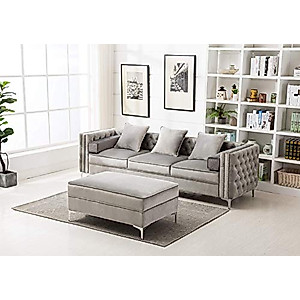 Legend Vansen Reversible L Shaped Velvet Sofa Chaise with Ottoman for 3seats Large Size Sectional, Grey