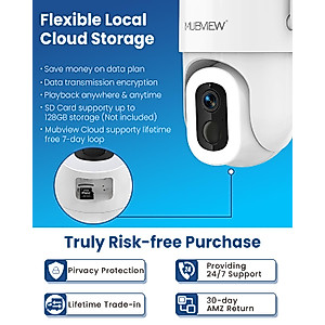 MUBVIEW Solar Security Cameras Wireless Outdoor, 2K Battery Powered Security Camera, Floodlight Camera with 800 Lumens Light & Siren, 360° PTZ, Color Night Vision, PIR Detection, 2.4GHz, IP66