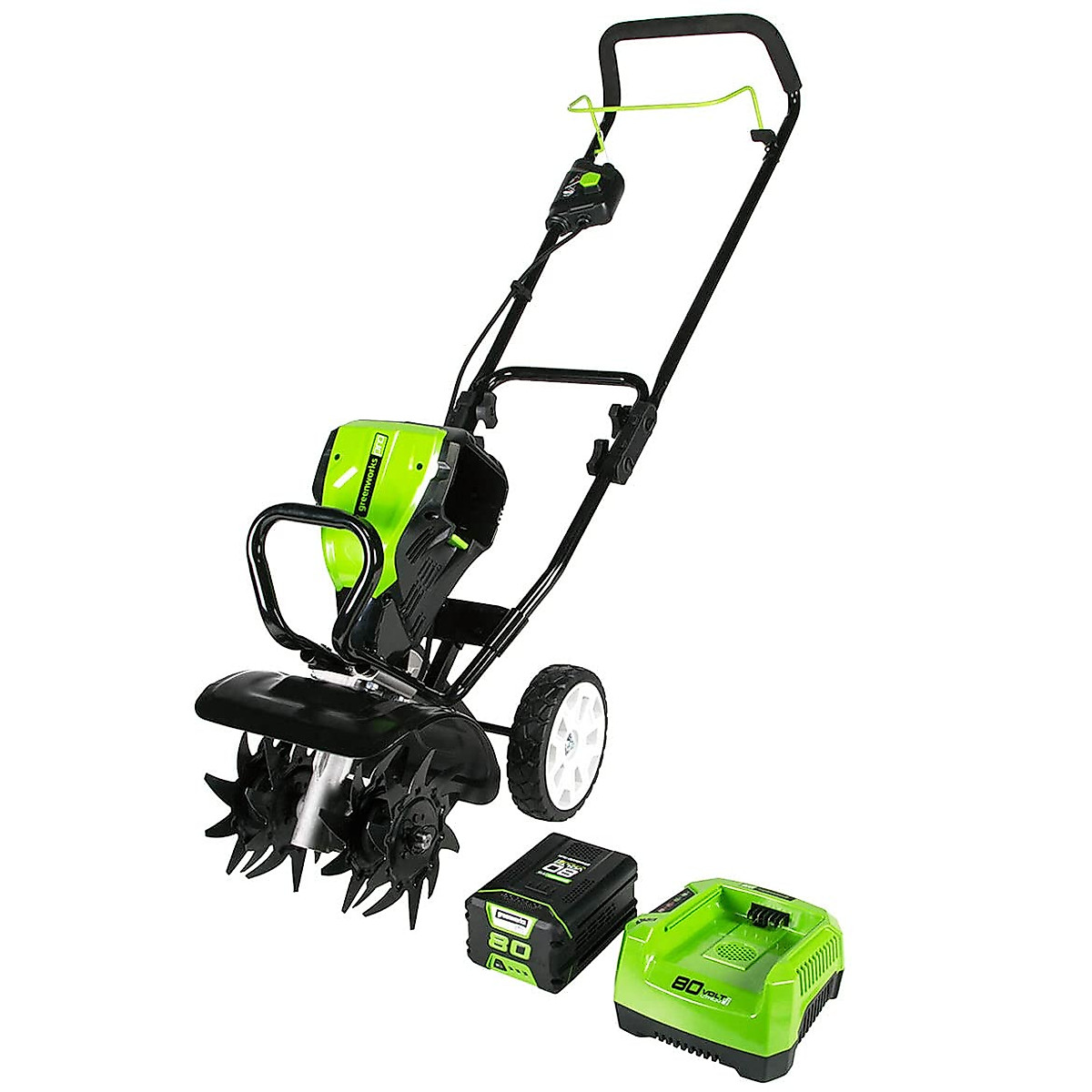 Greenworks Pro 80V 10 inch Cultivator with 2Ah Battery and Charger, TL80L210, Black And Green