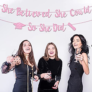 Graduation Glitter Banner, Pink Graduation Party Decorations, She Believed She Could Decorations, Glitter Graduation Sign, Congrats Grad Glitter Supplies, Congratulation Graduation Decorations