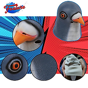 Pigeon Mask Latex Full Head Bird Mask for Halloween Costume Party Cosplay (Grey Blue)