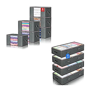 60L Clothes Storage & 90L Underbed Storage Bags, Clothes Storage Bins Foldable Closet Organizers with Durable Handles with Clear Window for Clothes Pillow Blankets Bedding