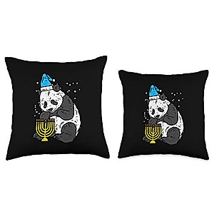 BoredKoalas Hanukkah Pillows Jew Chanukah Gifts Jewish Panda Menorah Cute Hanukkah Chanukah Bear Animal Gift Throw Pillow, 16x16, Multicolor