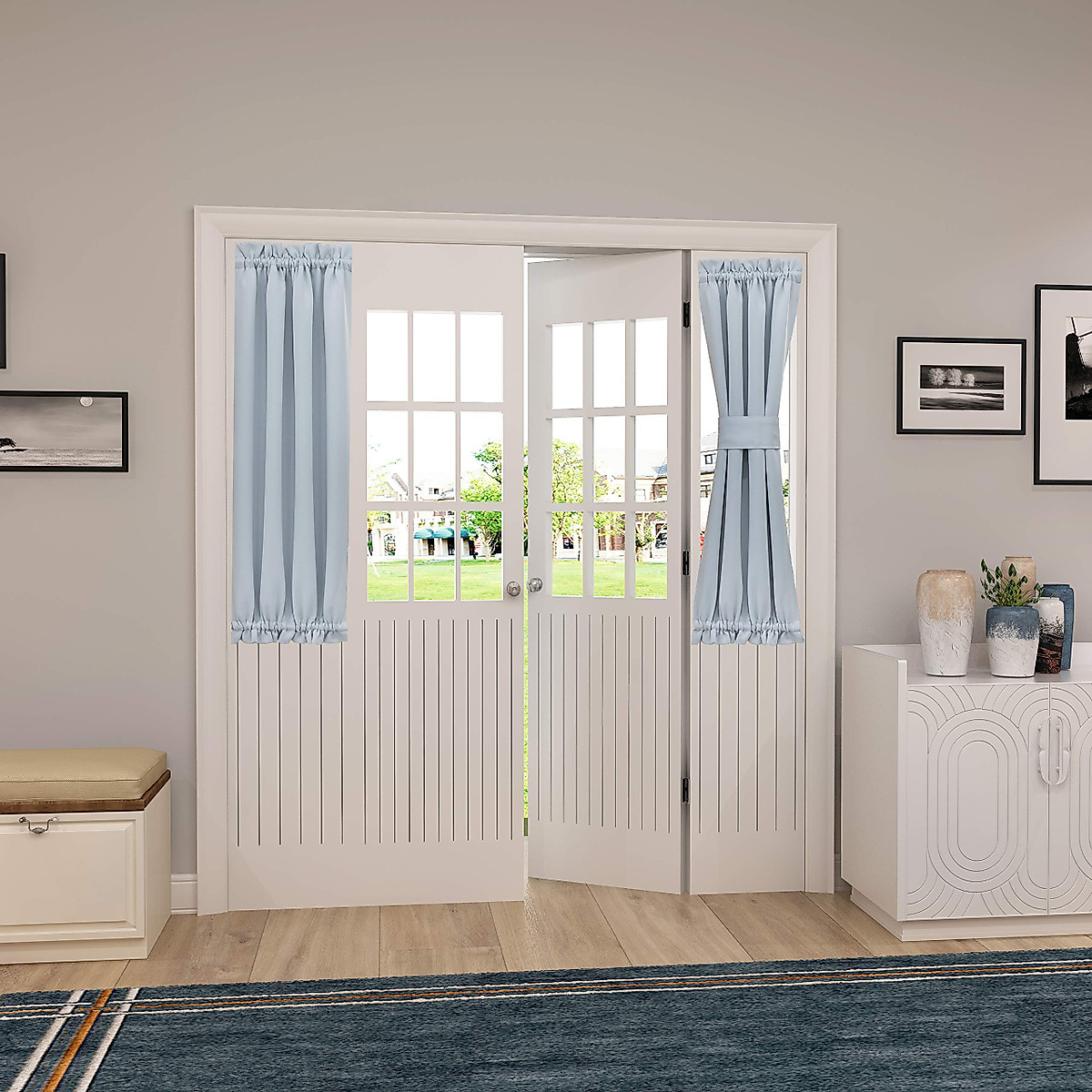 Spring Garden Home White Blackout Curtain for Door Window Room Darkening Thermal Panel Window Covering Blackout Drapery for Front Doors with Free Tieback, 1 Panel, 25 x 40 inch, Greyish White