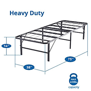 IdealBase 14" Twin Bed Frame Heavy Duty Foldable Bed Frame Folding Bed Frame with Steel Metal Slats Mattress Foundation Box Spring Replacement 600lbs Capacity Platform Bed Twin Bed Frame Size, Black