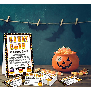 BIZIBAFF Guess How Many Candy Corns Halloween Party Game 50 Candies Guessing Game Cards Halloween Baby Shower Party Game for Adults Guess How Many Candies are in The Jar Halloween Party Supplies