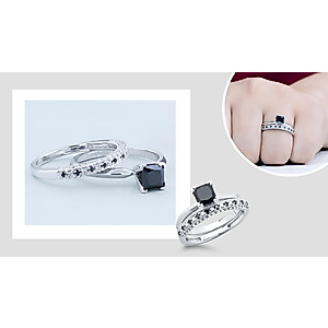 Dazzlingrock Collection 1.50 Carat (Cttw) Princess Black & Round White Diamond Solitaire Engagement Ring With Miligrain Set in 14K White Gold, Size 6
