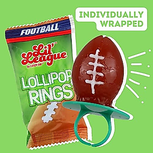Football Candy Lollipop Rings, Individually Wrapped for Tailgates, Birthday Party Favors, and End of Season Banquets, 18 Suckers