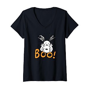 Womens Peanuts Halloween Snoopy Boo V-Neck T-Shirt