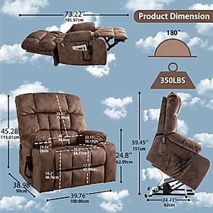 PUG258Y Power Lift Recliner Chair: Electronic Recliner Chair with Heat and Massage for Big and Tall Elderly, 2 Cup Holder, Lay Flat to 180, Dual OKIN Motors - 9688 (XX-Large,Brown Camo)