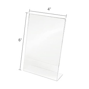 Photo Booth Frames - 4x6 Inch Clear Acrylic Plastic Display, Slanted Back Vertical Standing Picture or Display Sign Holder with Inserts - 12 Count