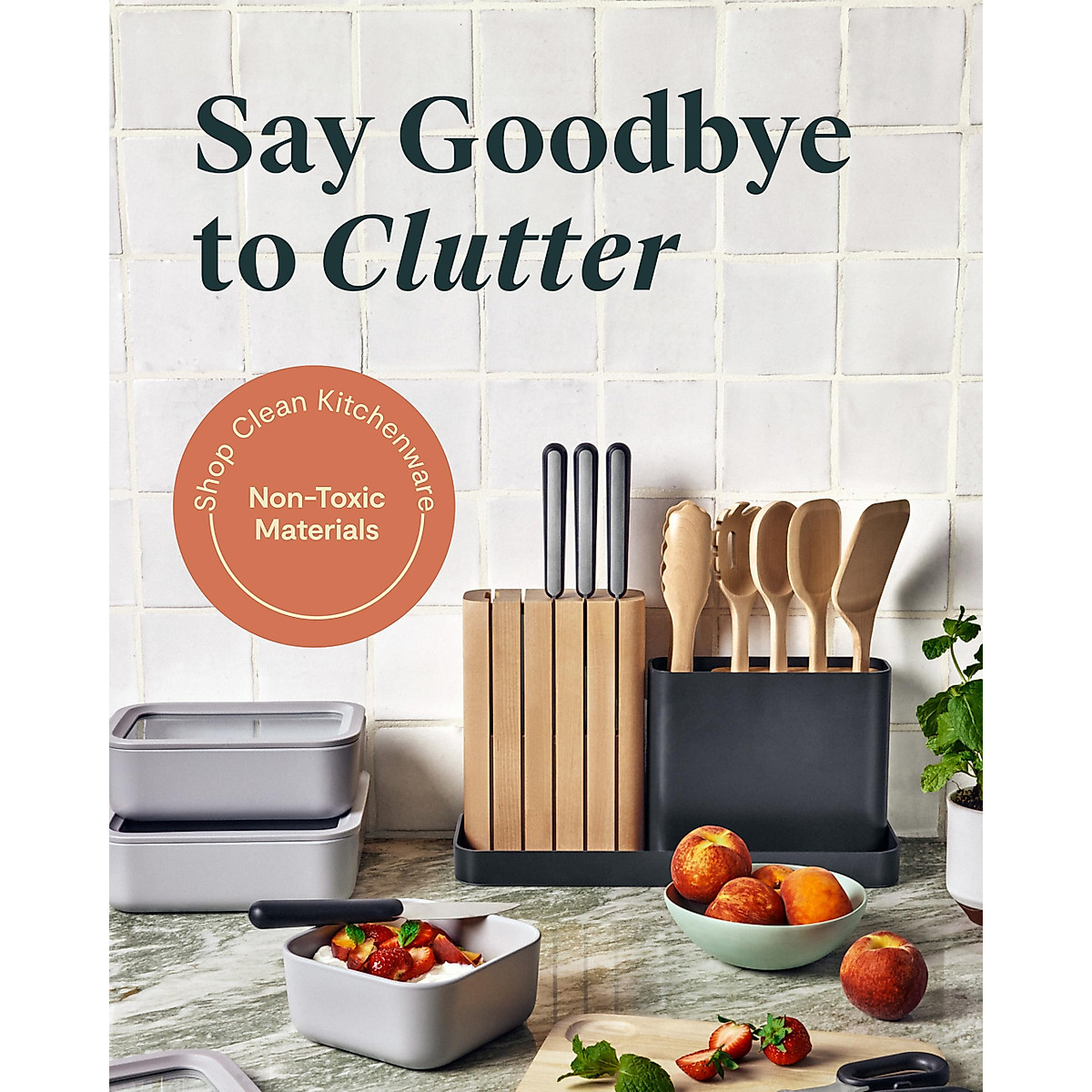 Caraway 14-Piece Kitchen Prep Set - Kitchen Knife Set & Wooden Utensil Set - Made With Premium German Steel Blades & FSC-Certified Birch Wood - Non-Toxic Materials - Includes Organizer - Cream