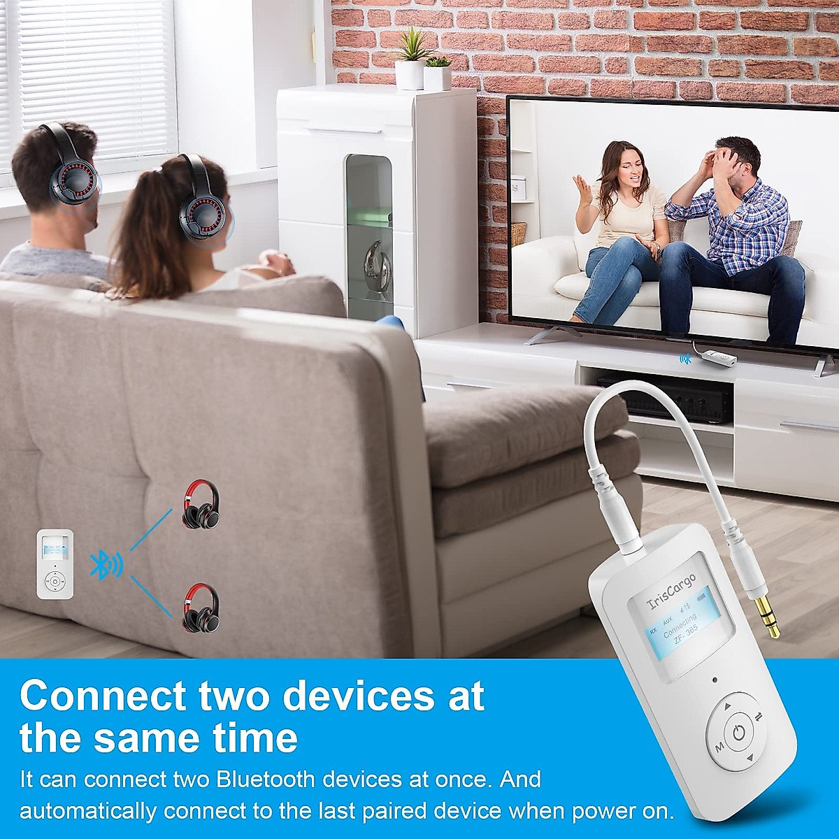 Bluetooth 5.0 Transmitter and Receiver 3 in 1, Dual Pairing Bluetooth Audio Transmitter Receiver Wireless Adapter with LCD Display 3.5mm AUX Stereo Output for TV, PC, Car, Headset, Earbud