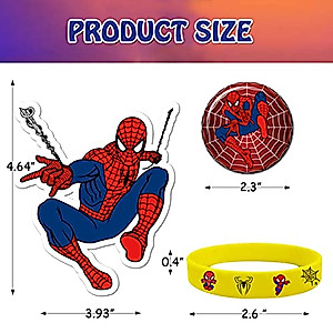 Spidey Birthday Party Supplies,80Pcs Spider Party Favors,Include 8pcs Button Pins,60pcs Stickers and 12pcs Barcelets for Kids