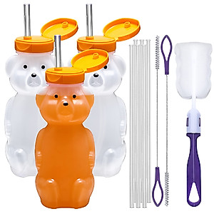Special Supplies Honey Bear Straw Cup Long Straws, 3-Pack Squeezable Therapy and Special Needs Assistive Drink Container, Spill Proof and Leak Resistant Lid