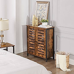VASAGLE LOWELL Standing Cabinet, Storage Cabinet, Cupboard, Accent Side Cabinet, Sideboard with Louvered Doors, Multifunctional in Living Room, Bedroom, Hallway, Industrial, Rustic Brown ULSC78BX