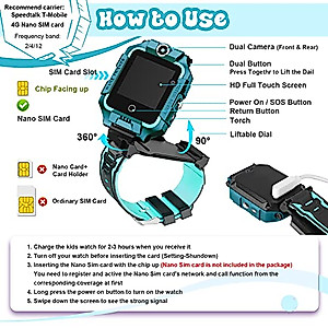 LiveGo 4G Kids Smart Watch for Boys Girls, Liftable Waterproof Safe Smartwatch Phone with 360° Rotatable GPS Tracker Calling SOS Camera WiFi for Kids Children Students Ages 3-12 Birthday Gifts