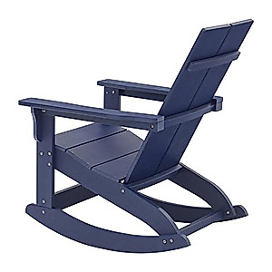 Flash Furniture Finn Modern Poly Resin Wood Adirondack Rocking Chair Dual Slat Back-Stainless Steel Hardware, 2 Pack, Navy