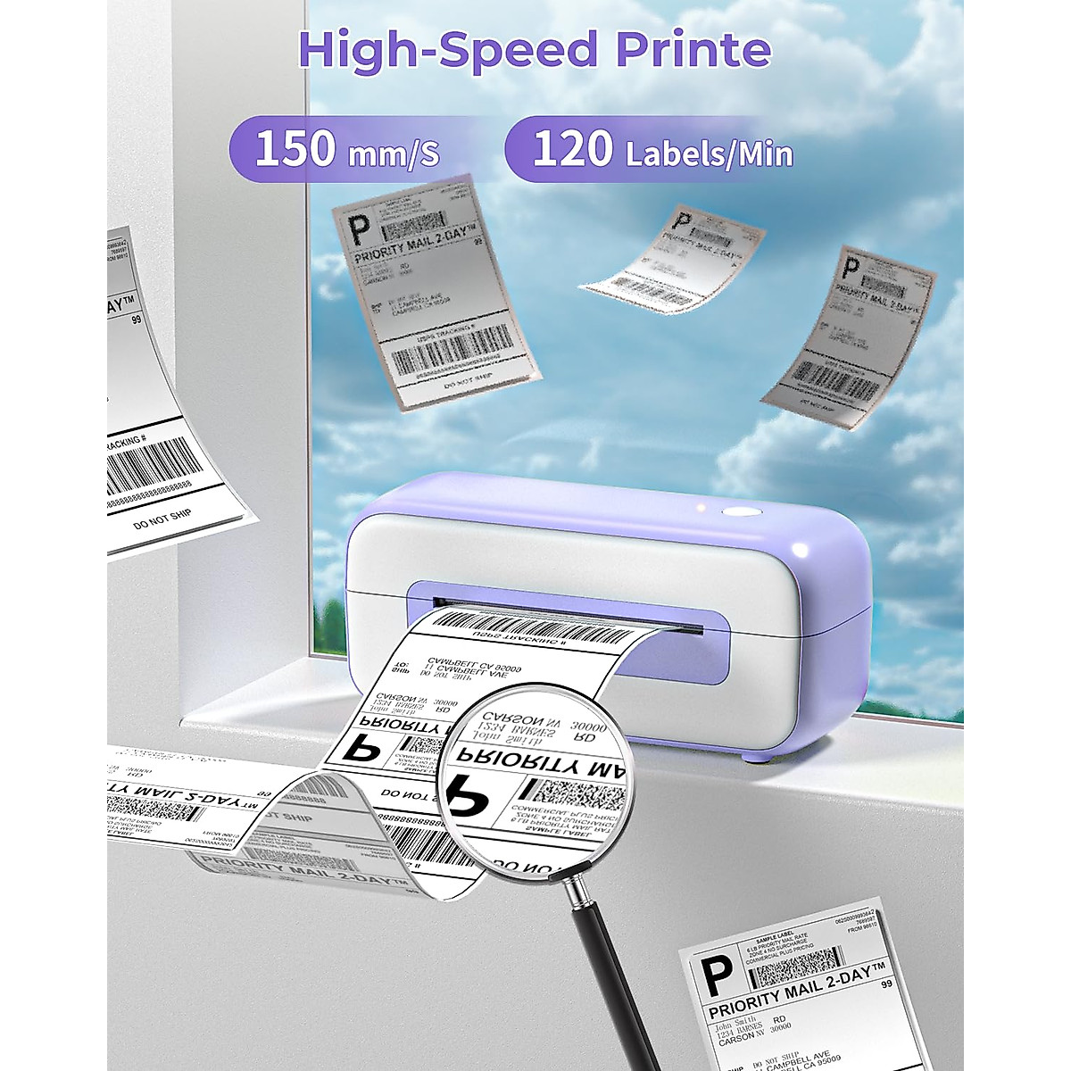 LabelCreate Thermal Shipping Label Printer, 4x6 Thermal Label Printer, Label Printer for Small Business, Direct Thermal Printer Compatible with Amazon Shopify Etsy Ebay FedEx USPS（Only USB）