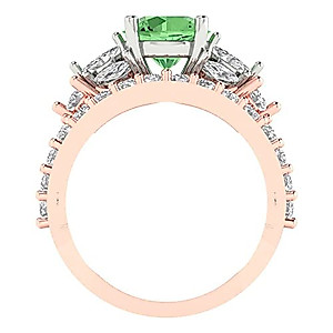 Clara Pucci 2.82 ct Round cut Solitaire 3 stone Green Simulated Diamond Art Deco Statement Wedding Ring Band Set 18K Rose White Gold 6.75
