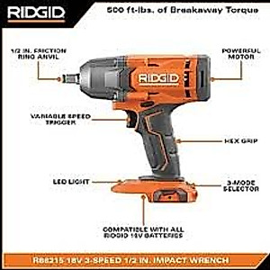 RIDGID 18V Cordless 1/2 in. Impact Wrench Kit with 4.0 Ah Battery and Charger