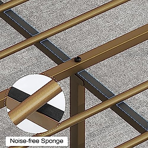 Saudism LED Bed Frame with Charging Station, Queen Size Bed Frame with Headboard Storage, Sturdy and Durable, No Box Spring Needed, Gold+Navy Blue