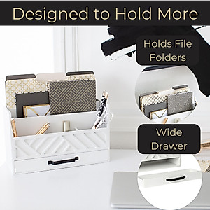 White Wood Desk Organizers and Storage with Drawer - Bill Mail Organizer and Mail Holder for Countertop and Kitchen - Desk Accessories & Workspace Organizers by Blu Monaco
