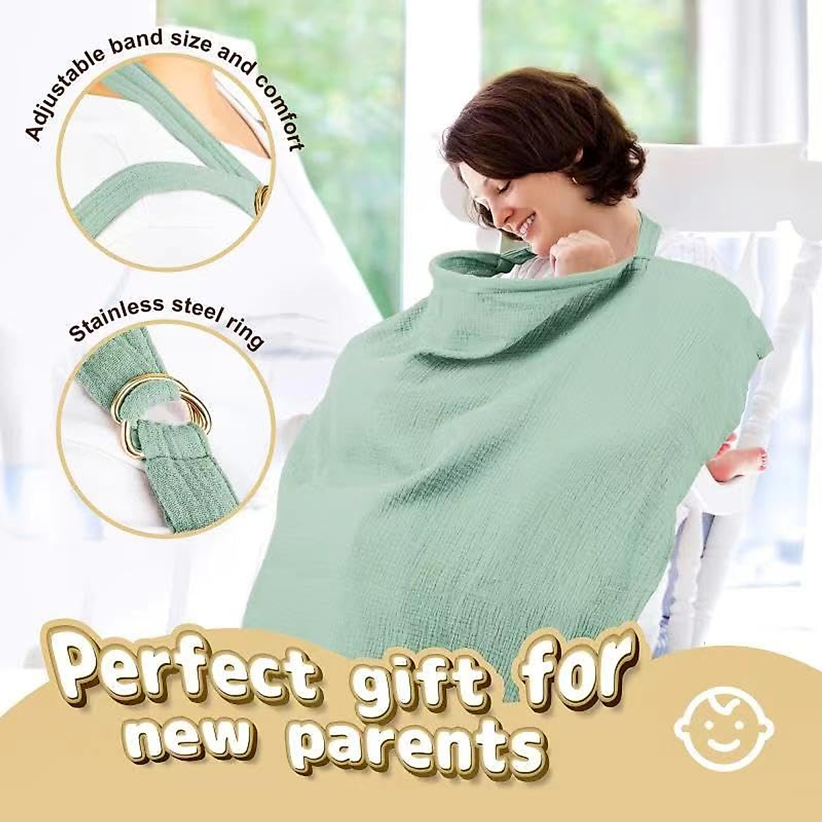 CORATED Nursing Cover for Baby Breastfeeding, Muslin Breathable Breastfeeding Cover Essentials with Rigid Hoop, Multi-use Adjustable Privacy Nursing Apron Cover