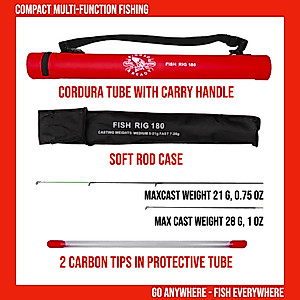 Rigged and Ready Super-Light Telescopic Travel Fishing Rod Tele Spin Pole 180cm (5’ 11”) +160cm (5’ 4”) Lengths 2 Tips cast Weights 0-15 (1/3), 10-30g (2/3oz). Fish Rig 180
