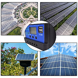 WERCHTAY 30A Solar Charge Controller 12V/ 24V Solar Panel Charge Controller Intelligent Regulator with 5V Dual USB Port Display Adjustable Parameter LCD Display and Timer Setting ON/Off Hours