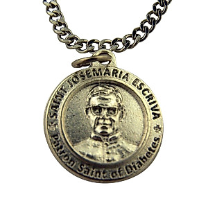 Silver Tone Saint Jose Maria Escriva Patron of Diabetes Medal on Chain, 3/4 Inch