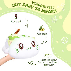 AIXINI Cute Avocado Cat Plush Pillow 13.7" Kitten Stuffed Animal, Soft Kawaii Cat Plushie Gift for Kids