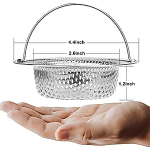 Kitchen Sink Strainer, 2 Pack Stainless Steel Sink Drain Basket, Full Mesh Hole 4.4" Deepen Large Sink Stopper with Handle for Most Sink Drains