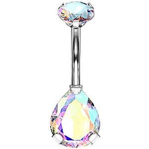 Covet Jewelry Titanium Internally Threaded Top Prong Set Pear CZ Belly Button Navel Rings (Aurora Borealis)