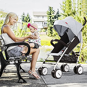 Umbrella Baby Stroller Lightweight Compact Stroller All Terrain Convenience Carriage Stroller Travel Tall Pram for Toddler Big Kids Single Stroller (Bright Grey)