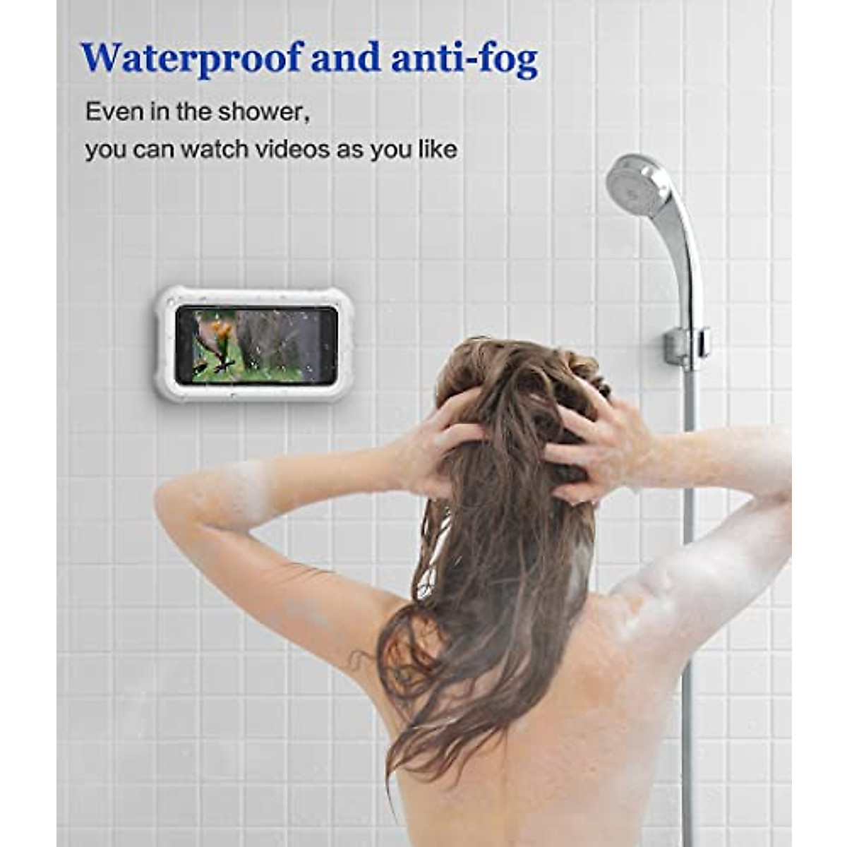 Waterproof Shower Phone Holder with 360° Rotation, Angle Adjustable, Wall Mounted Phone Holder for Bathroom Mirror Bathtub Kitchen, Up to 6.8 Inch (2 Pack)