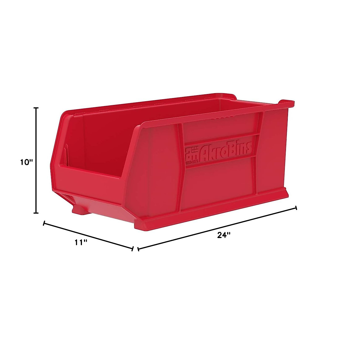Akro-Mils 30287 Super-Size AkroBin Heavy Duty Stackable Storage Bin Plastic Container, (24-Inch L x 11-Inch W x 10-Inch H), Red, (4-Pack)