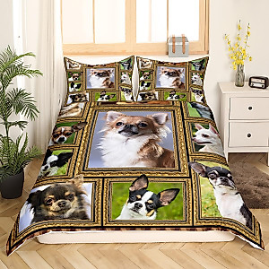 Feelyou Chihuahua Bedding Set Twin Size Cute Dog Puppy Comforter Cover Set for Kids Teens Adults Chihuahua Lover Gift Duvet Cover Dog Lover Bedspread Cover Room Decor 2Pcs with 1 Pillow Case