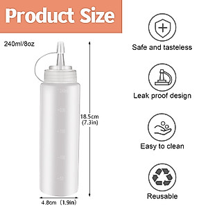 TACYKIBD 6 Pcs 8 Oz Condiment Squeeze Bottles, Plastic Squeeze Squirt Bottles with Twist on Caps and Measurement, Container Dispenser for Ketchup Mustard BBQ Sauces Salad Dressings Olive Oil