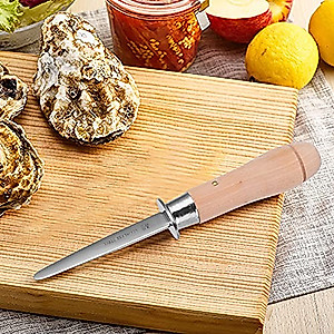 LAIONTY Oyster Knife Stainless Steel Non-slip Poly with Long Wood Handle Oyster Shucker Clam Knife Seafood Opener Tools for Kitchen