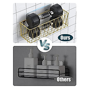 Iperlife Adhesive Shower Caddy Basket Shelf, Bathroom Shampoo Organizer Shelves, Kitchen Storage Rack, No Drilling Wall Mounted Rustproof Shower Shelf for Inside Shower - 2 Pack (Gold)