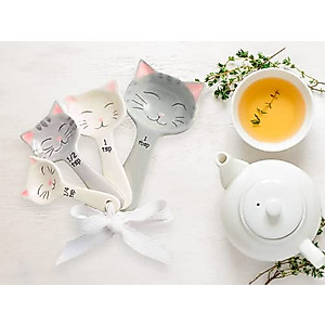 Cat Shaped Ceramic Measuring Spoons - Gift for Any Cat Lover - Cat Ceramic Measuring Spoons Baking Tool - Creative Functional Kitchen Decor - Comes in White and Gray - Set of 4