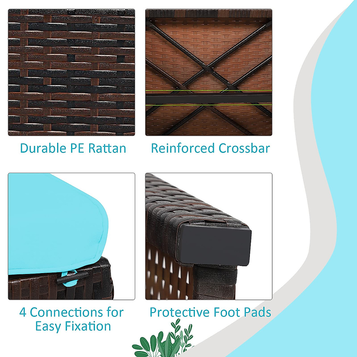 Tangkula 2 Pieces Patio Rattan Ottomans, All Weather Outdoor Footstool Footrest Seat with Soft Cushion, Hidden Zipper, High-Density Sponge, Wicker Ottoman Seat for Patio, Garden, Poolside (Turquoise)