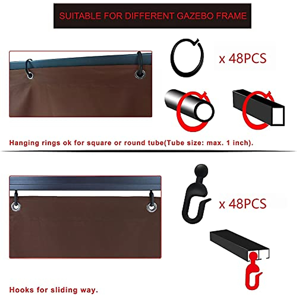 COZYVIDA Gazebo Universal Replacement Privacy Curtains 4-Panels sidewall with Zipper (ONLY Curtain) (10' x 10', Coffee)