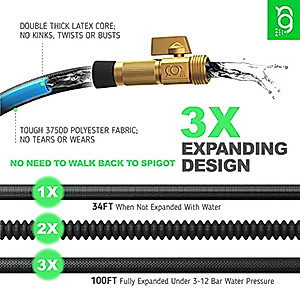 Nifty Grower Expandable Garden Hose 100FT - Hoses Expandable 100 FT Heavy Duty w/Double Latex Core - 100 Foot Hose w/Brass Fittings - Collapsible Hose 100FT