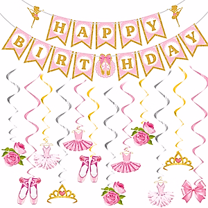 37 Pieces Ballet Birthday Party Supplies Ballerina Birthday Banner Ballerina Party Decoration Ballet Party Banner Ballerina Swirl Decoration Pink Ballerina Cutouts for Girls Birthday Baby Shower Party