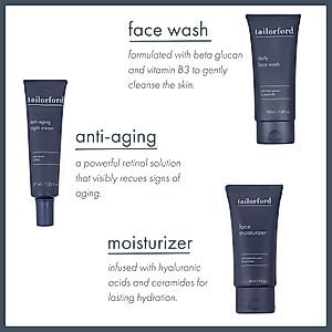 Tailorford Unisex 3 Step Skin Care Routine including Face Wash, Moisturizer and Night Cream, Skin Care Set for Men and Women, Travel Size