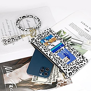 Doormoon Keychain Bracelet, Cow Print Car Accessories Tassel Key Chain Wristlet Ring Circle Bangle (Upgraded ver. Phone Hoder -Cow Print)